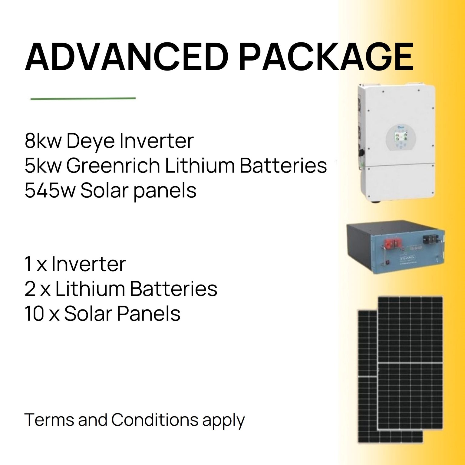 Advanced Package – 8kw Deye Inverter, 2 x 5kw Greenrich Lithium ...