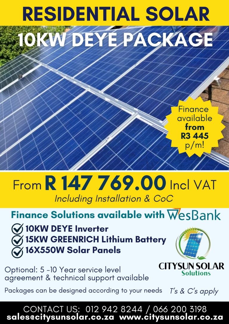 Residential Solar – 10Kw Deye Inverter, 15Kw Greenrich Lithium Battery ...