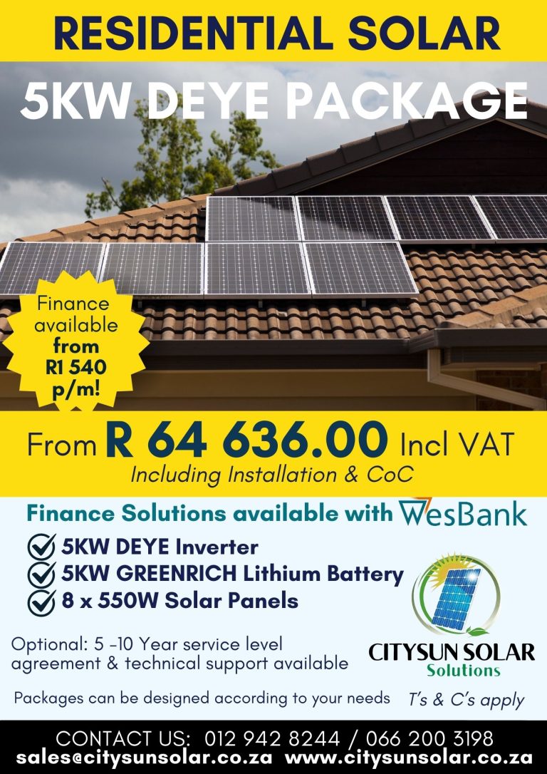 Residential Solar – 5Kw Deye Inverter, 5Kw Greenrich Lithium Battery, 8 x 550W(4.4kw) Solar ...